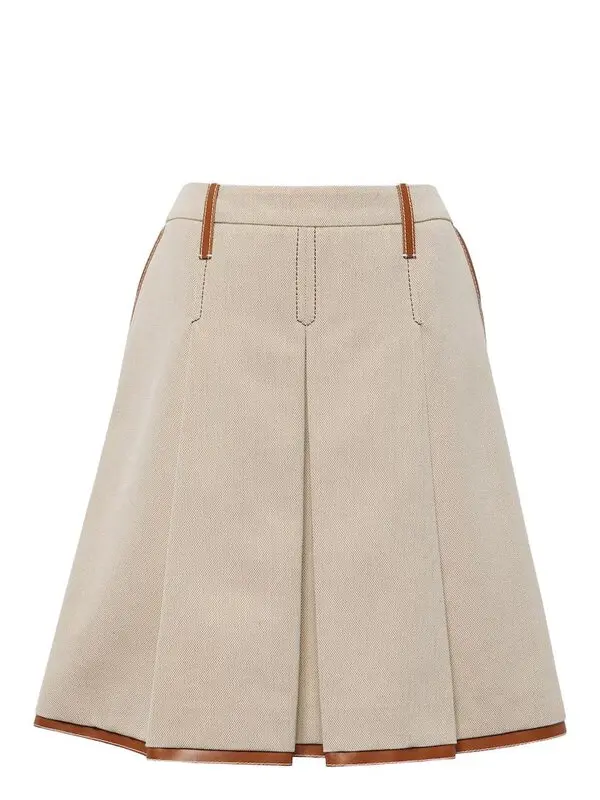 Miu Miu Leather-trimmed Jacquard Canvas Midi Skirt - Beige