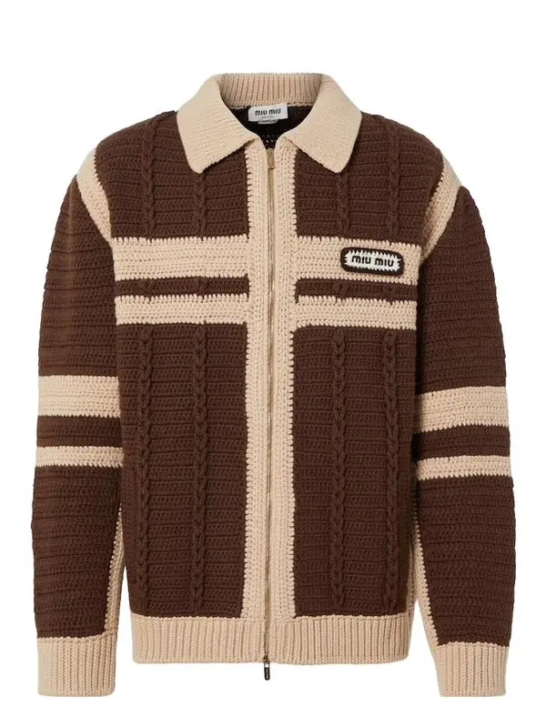 Miu Miu Cable-knit Cashmere Zip-up Sweater - Brown