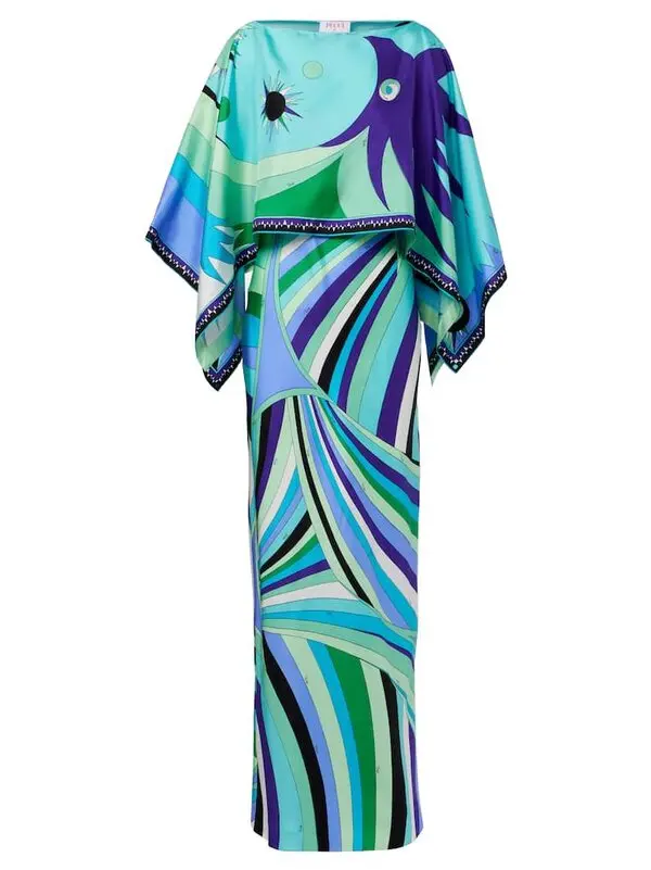 Emilio Pucci Iride Caped Printed Silk Twill Maxi Dress - Multicoloured