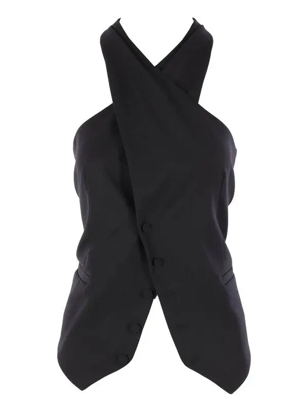 Max Mara Gabardine Vest With Silk Satin Back Panel - Black