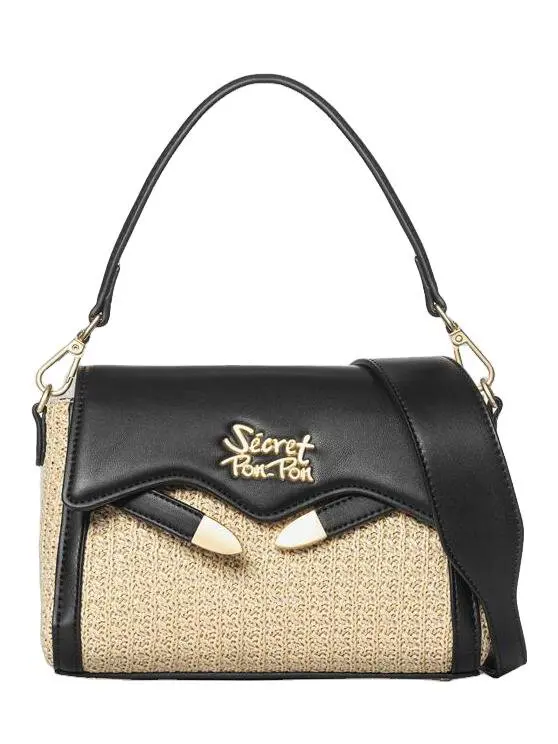 SECRET PON-PON Quira Raffia Xsmall Shoulder Bag - Black