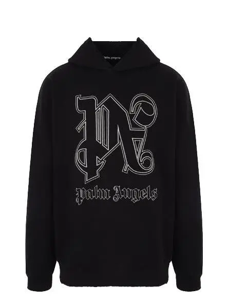 Palm Angels Hoodie With Pa Monogram Logo - Black+off White