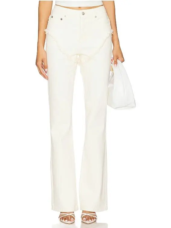 SEROYA Dahlia Frayed Bootcut Jeans - Cream