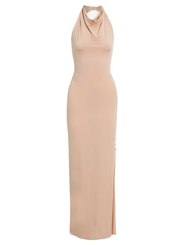 Magda Butrym Draped Stretch-jersey Halterneck Gown - Beige