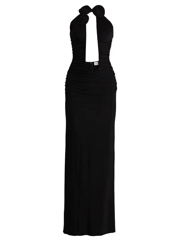 Magda Butrym Strapless Floral-appliquéd Cutout Stretch-jersey Gown - Black