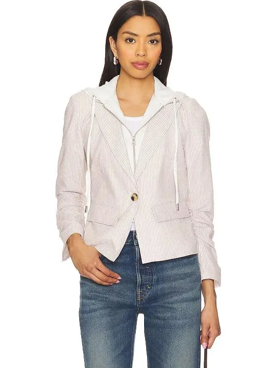 Central Park West Alina Striped Blazer With Dickey - Khaki