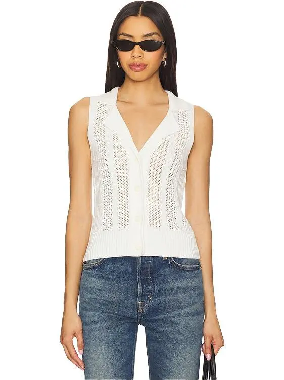 Central Park West Sienna Sleeveless Cable Vest - White