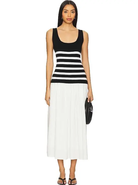 Central Park West Sienna Squareneck Twofer Midi Dress - Black & White