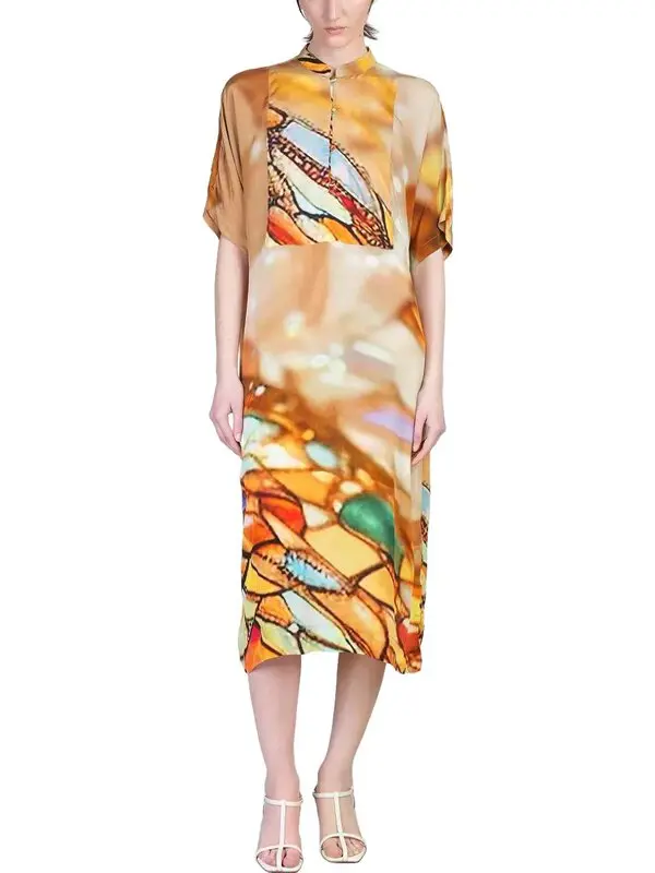 YAVI Graphic-print Midi Dress - Neutrals