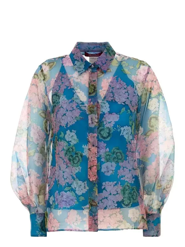Max Mara Printed Organza Shirt - Blue