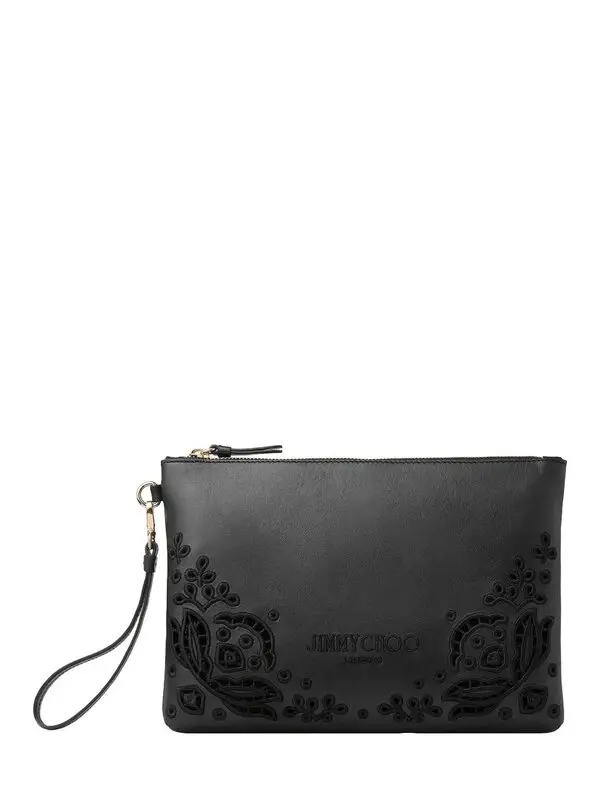 JIMMY CHOO Flat Pouch With Wrist Strap - Black