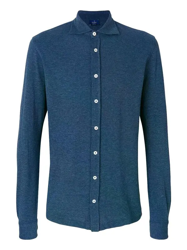 BARBA NAPOLI Long Sleeve Polo Shirt - Blue