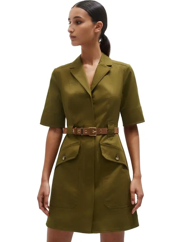 ME+EM Collared Utility Shirt Dress With Belt - Deep Golden Olive