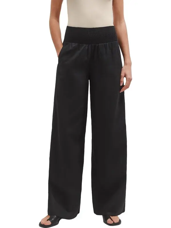 ME+EM Shirred Waist Wide-leg Trousers - Black