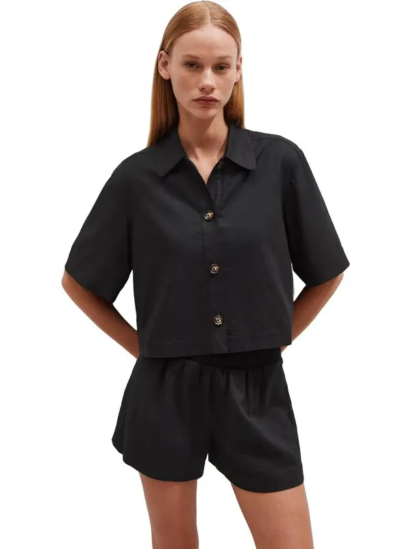 ME+EM Crease-less Linen Boxy Crop Shirt - Black