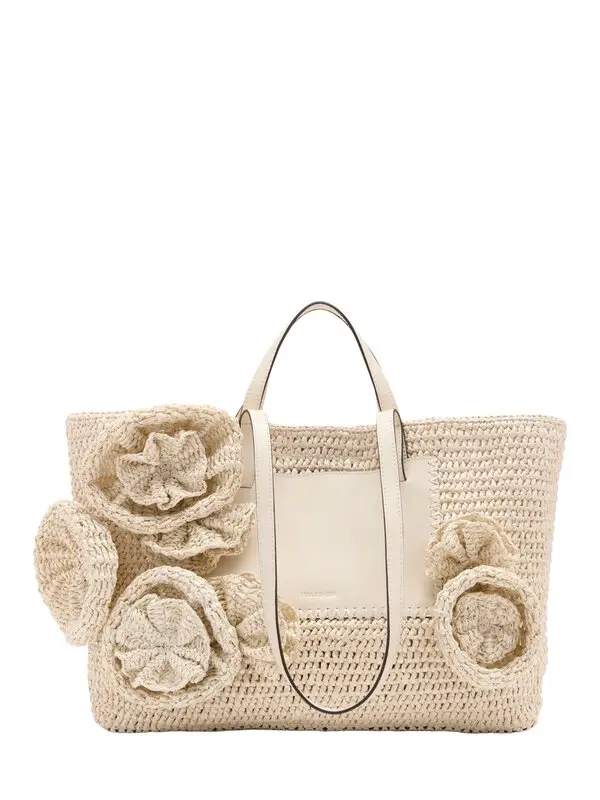 Ulla Johnson Raffia Tote With Floral Appliqués - Cowrie