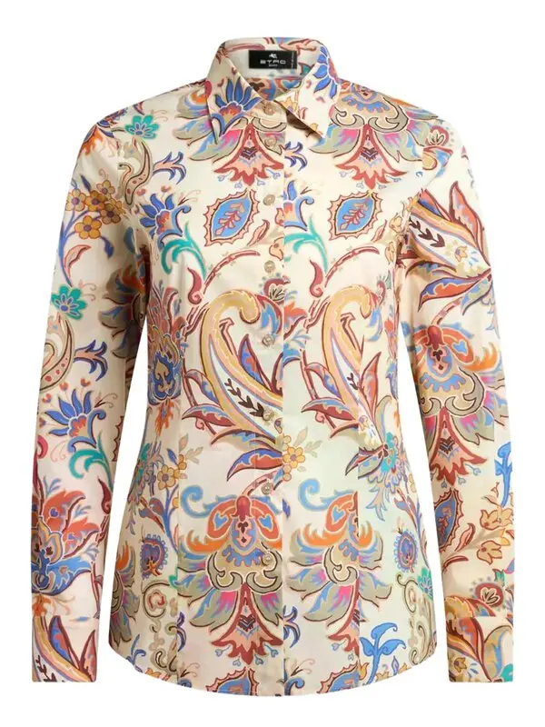 Etro Floral-print Poplin Shirt - Neutrals