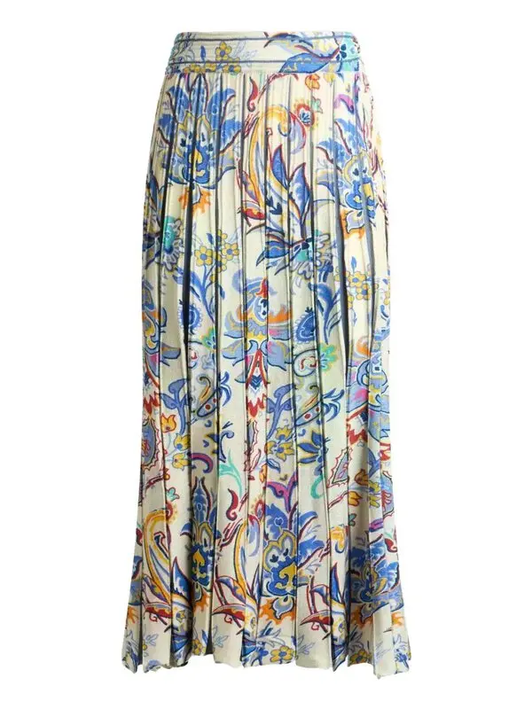 Etro Printed Pleated Midi Skirt - Neutrals