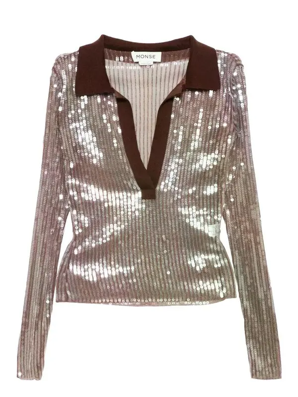 Monse Sequin Mesh Top - Brown