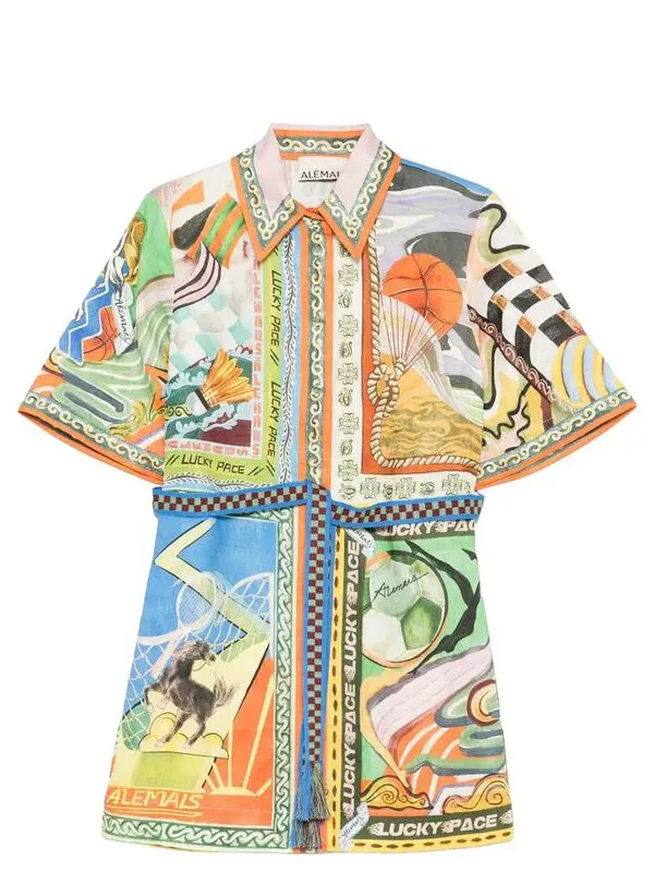 ALEMAIS Printed Shirt Dress - Blue/orange