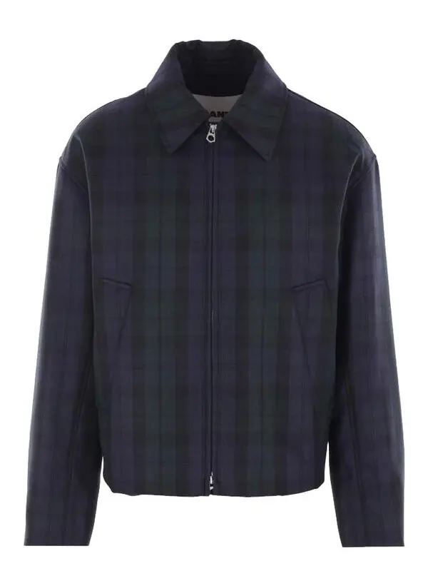 JIL SANDER Checked Wool Padded Jacket - Blue