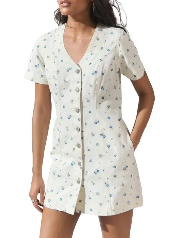 NEXT Floral Denim Mini Dress - Neutral