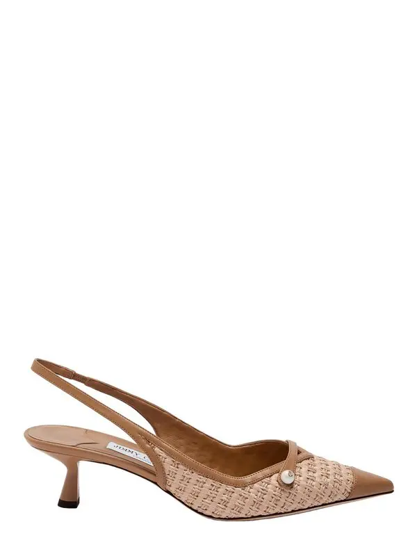 JIMMY CHOO Amita 45 Raffia Slingback Pumps - Beige