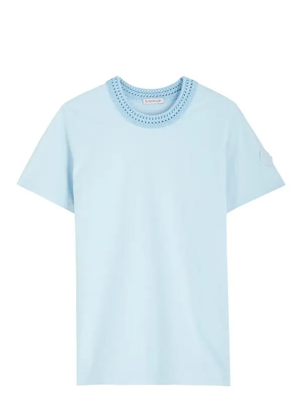 Moncler Woven Crew-neck Cotton T-shirt - Blue Light