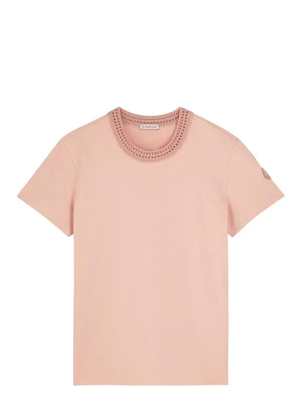 Moncler Woven Crew-neck Cotton T-shirt - Pink Light