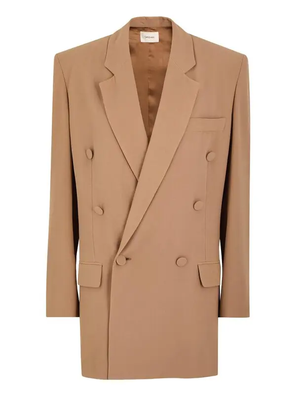 Saint Laurent Oversized Silk-chiffon Blazer - Brown