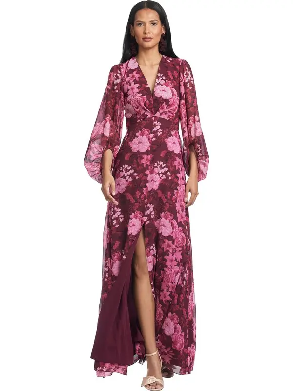 Sachin & Babi Jenny Printed Gown - Raspberry Floribunda