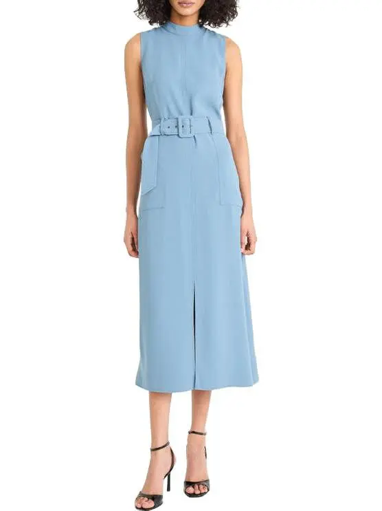 LUXELY Sleeveless Belted Midi Dress - Blue Stone