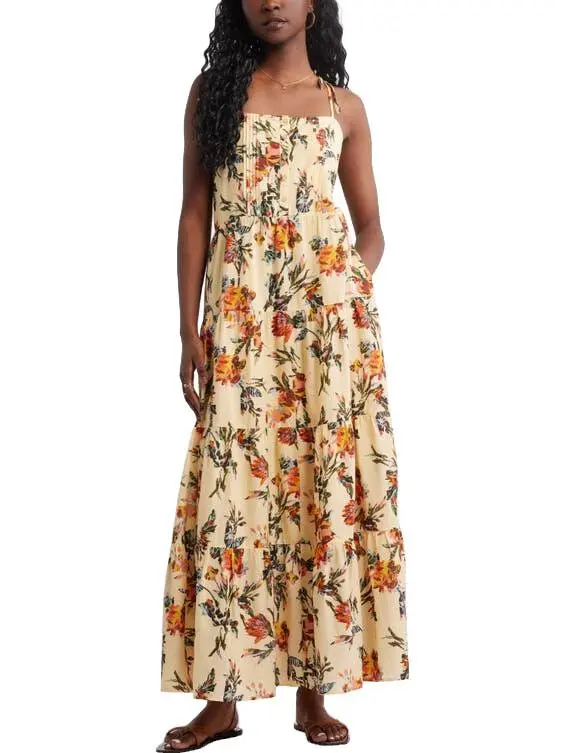 Treasure & Bond Tie Shoulder Tiered Maxi Dress - Beige Gelato Ferrah Blooms