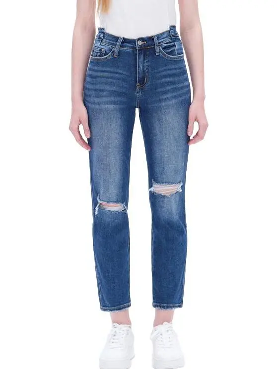 BAYEAS High Waist Ankle Straight Leg Jeans - Dark Blue
