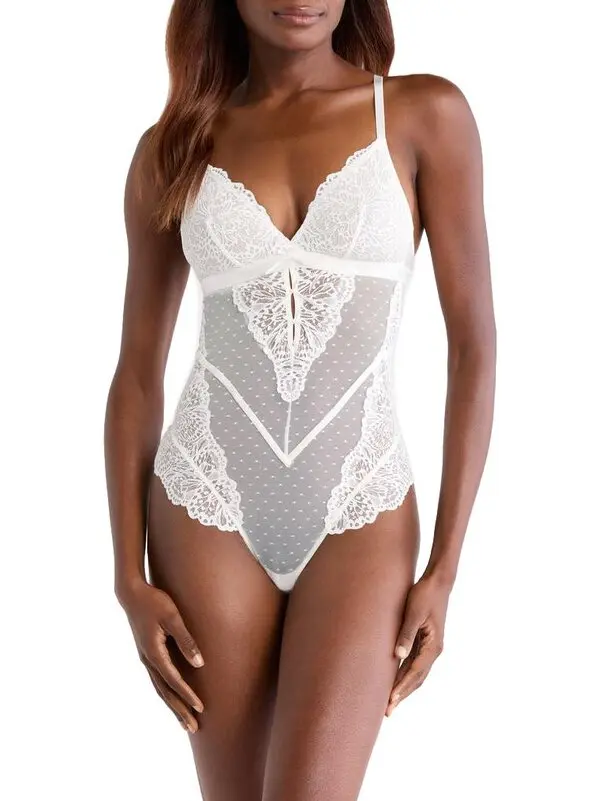 Hunkemoller Posie Mesh & Lace Bodysuit - Snow White