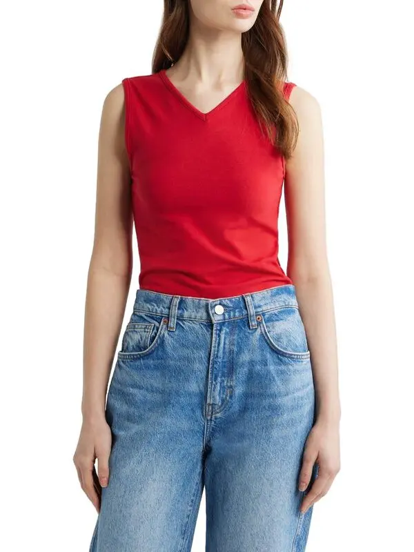 REFORMATION Wren Cotton V-neck Tank - Lipstick