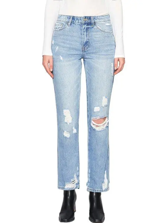 BAYEAS Christine High-waist Straight-leg Distressed Jeans - Medium Blue