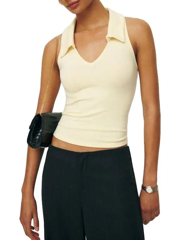 REFORMATION Austine Johnny Collar Sleeveless Top - Custard