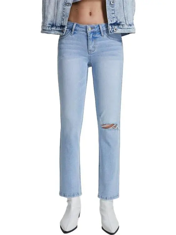 BAYEAS Ally Super Low Rise Slim Straight Leg Jeans - Sky Blue