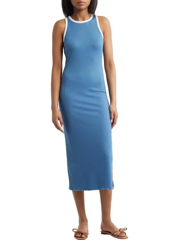 Loveappella Racer Tank Ribbed Midi Dress - Blue