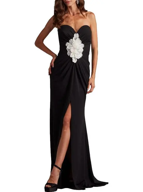 Tadashi Shoji 3d Flower Strapless Gown - Black/ Ivory