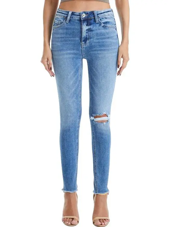 BAYEAS Ripped High-waist Skinny Ankle Jeans - Dark Blue