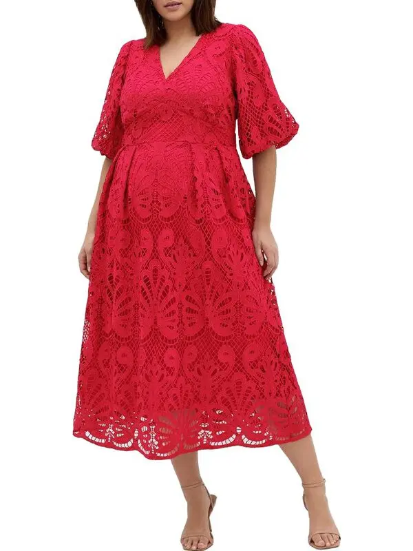 City Chic Kylee Lace Maxi Dress - Scarlet