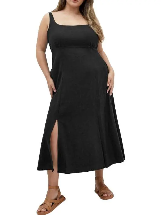 City Chic Elly Square Neck Linen-blend Sundress - Black