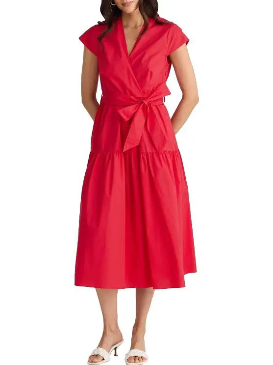 BRAVE+TRUE Wrap Front Tiered Cotton Dress - Chilli