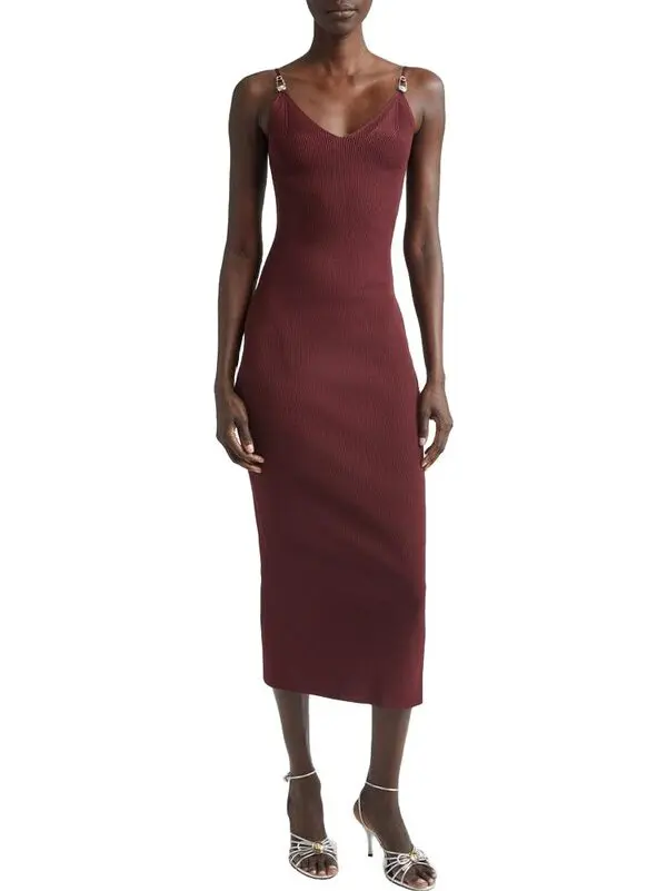 Versace Safety Pin Rib Knit Midi Dress - Burgundy