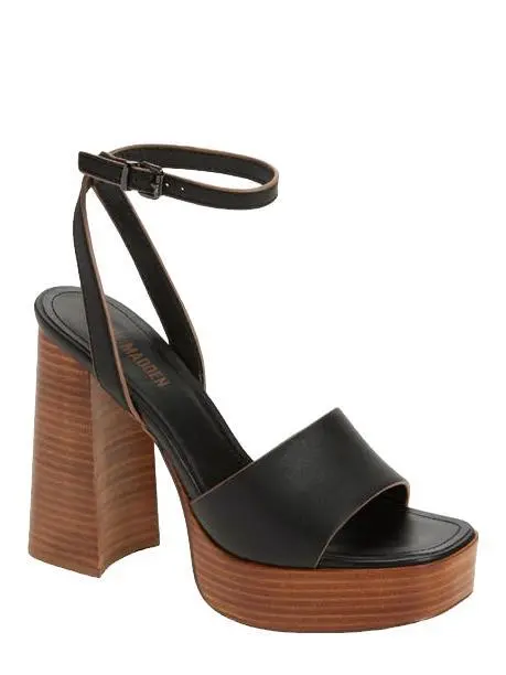 Steve Madden Floria Platform Sandals - Black Leather