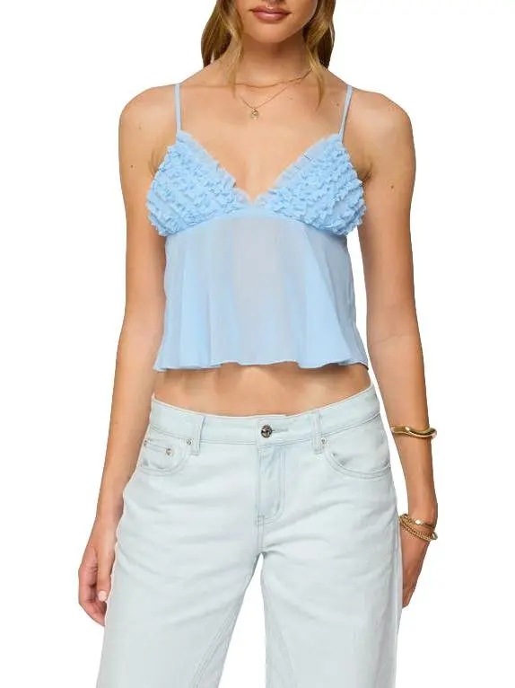 EDIKTED Sheer Chiffon Babydoll Top - Light-blue