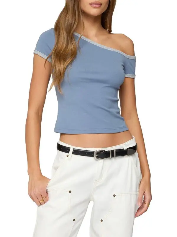 EDIKTED Contrast Trim One-shoulder Top - Blue