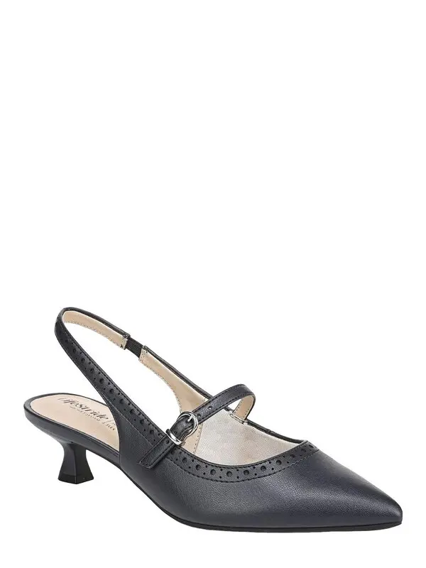 LIFESTRIDE Pointed Toe Slingback Kitten Heel Pumps - Lux Navy